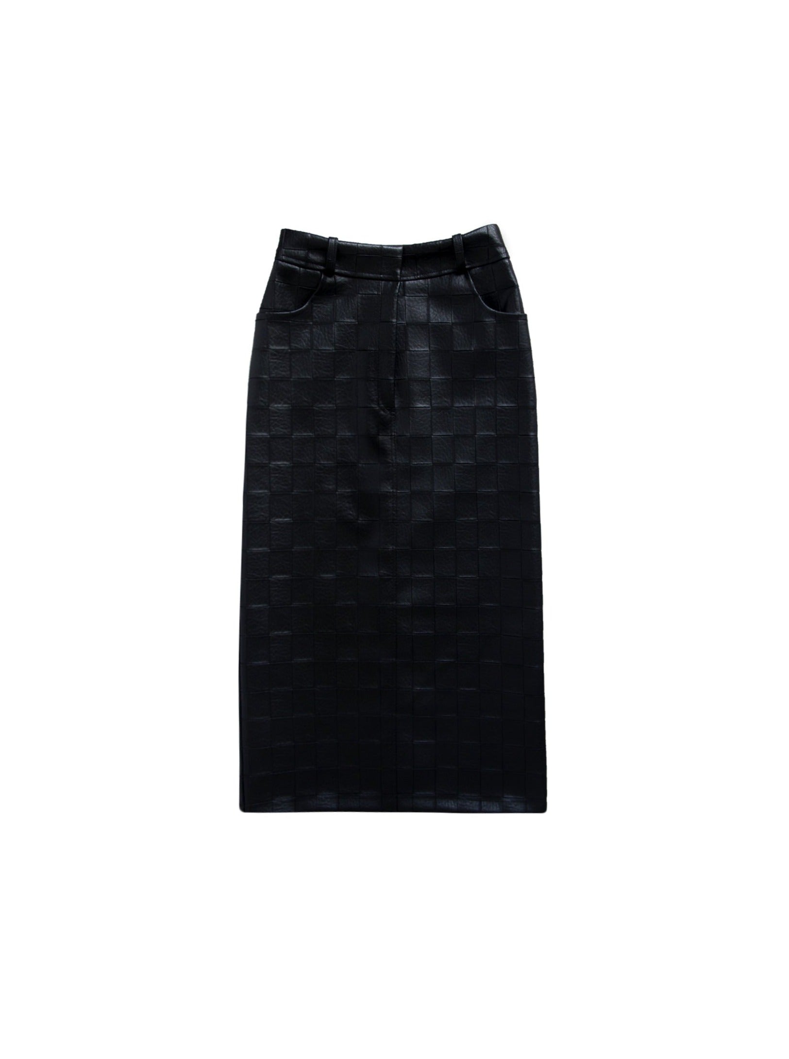 Black Checkered Leather Skirt – TATA LA