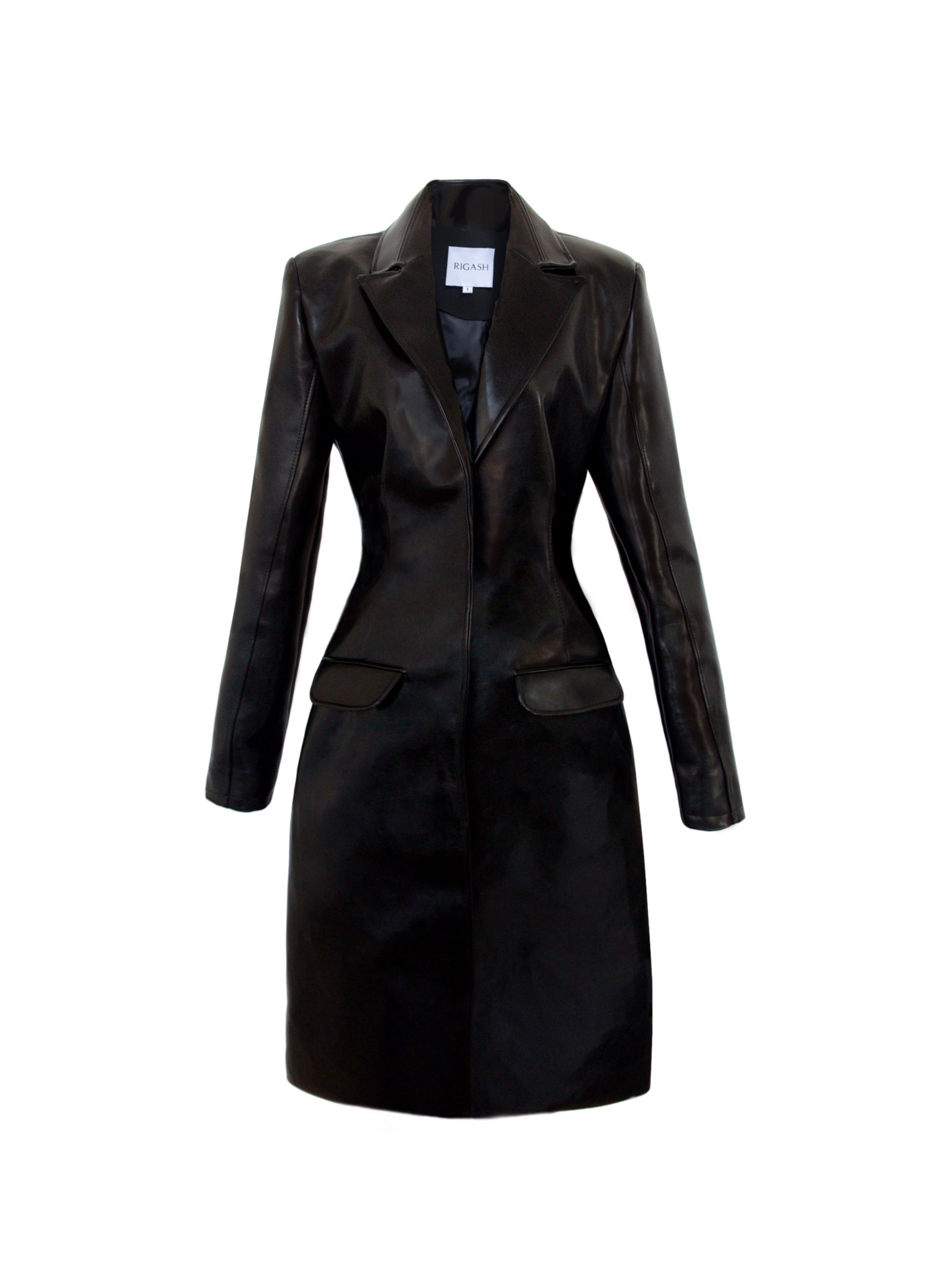 Black Fitted Leather Coat – TATA LA