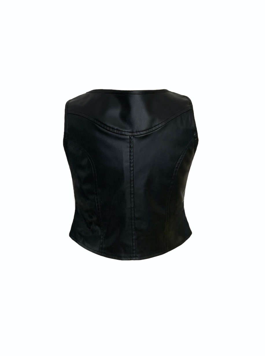 Faux Black Leather Vest – TATA LA