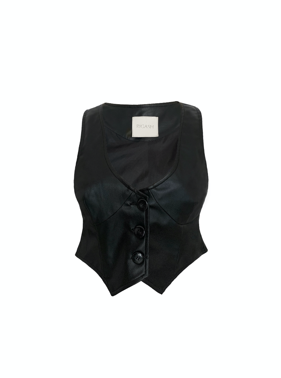 Faux Black Leather Vest – TATA LA