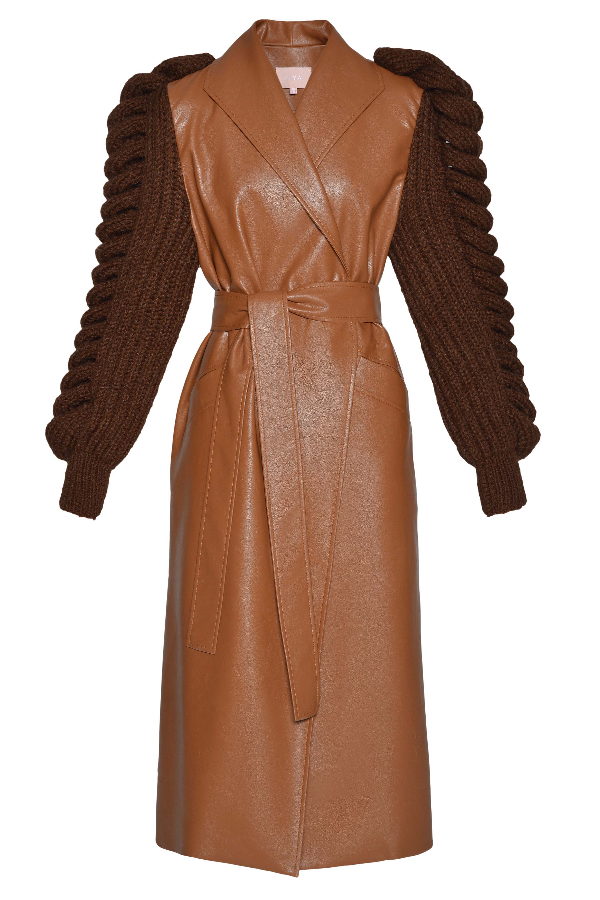 Faux Leather Coat With Knitted Sleeves – TATA LA